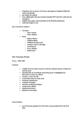 Timeline and Characteristics of British Literature | DOC