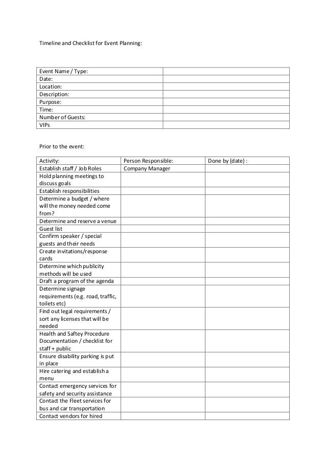 Timeline And Checklist For Event Planning Timeline And Checklist For Event Planning
