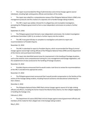 timeline based on the information found in the First Report of the ...
