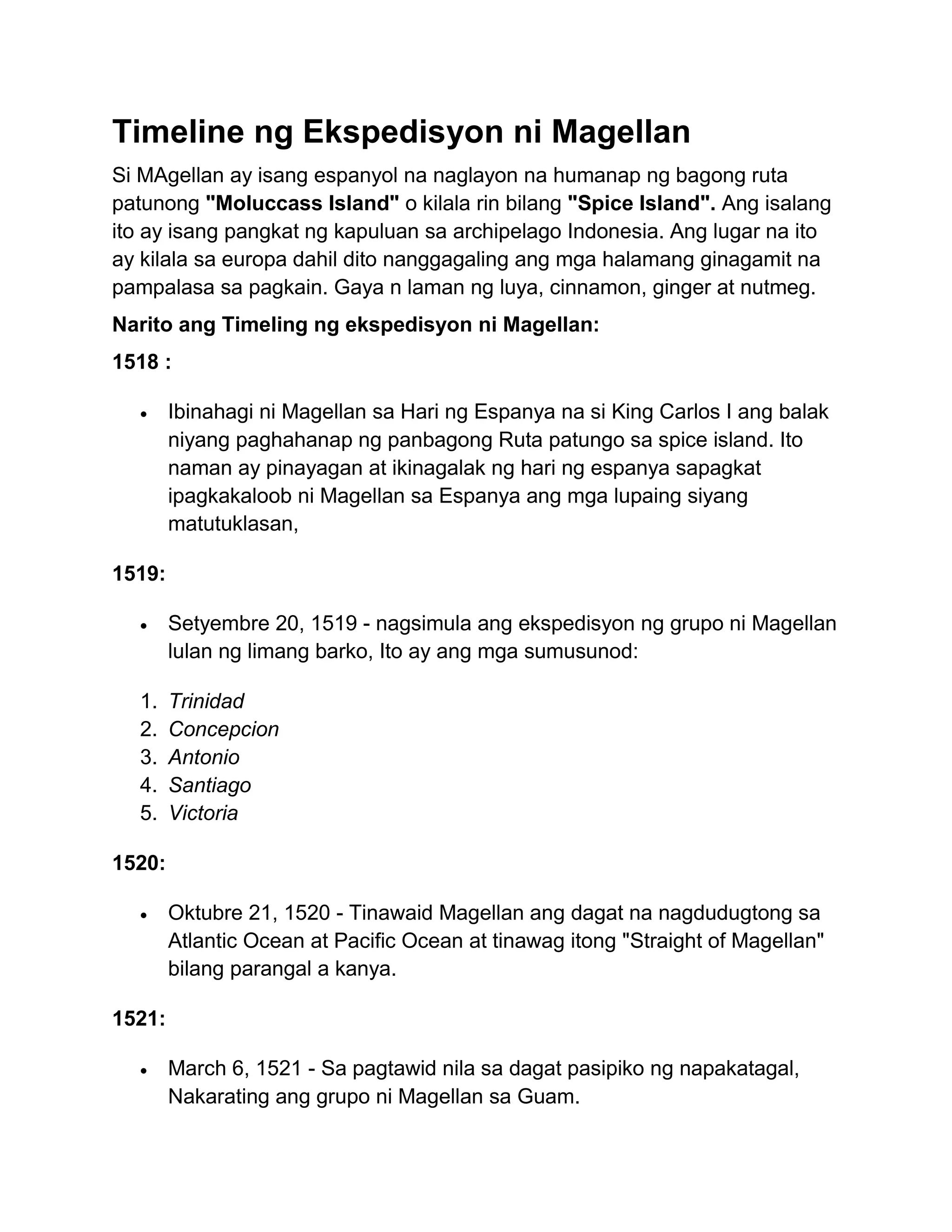 Timeline Ng Ekspedisyon Ni Magellandocx