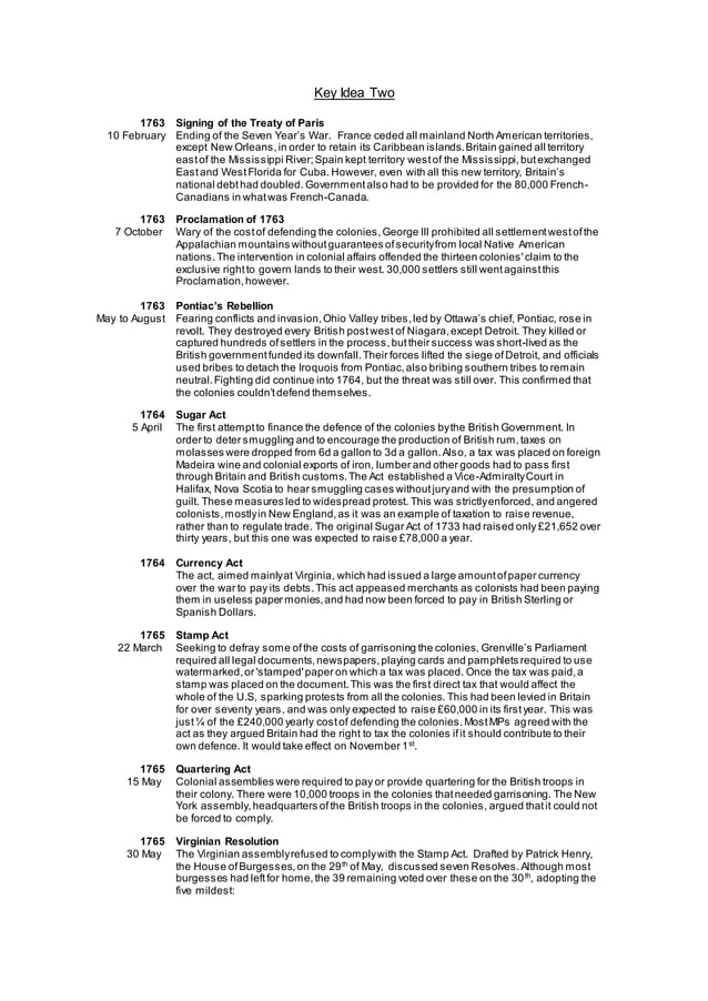 Timeline of the American Colonies and Britain from c.1760 to 1774 | PDF