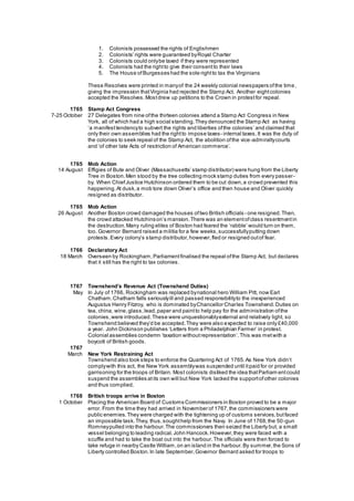 Timeline of the American Colonies and Britain from c.1760 to 1774 | PDF