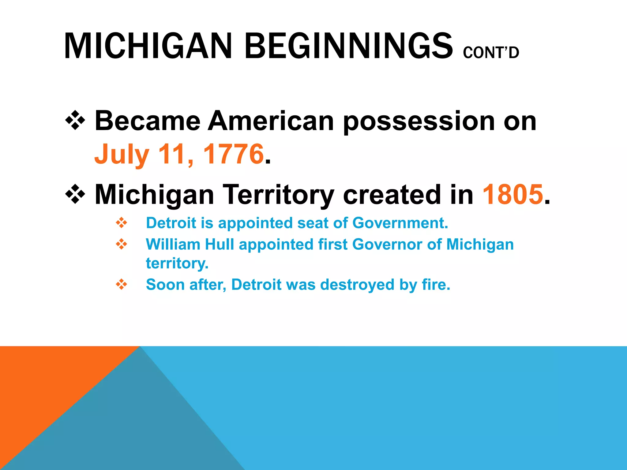 Timeline of michigan’s history edu 290 | PPTX