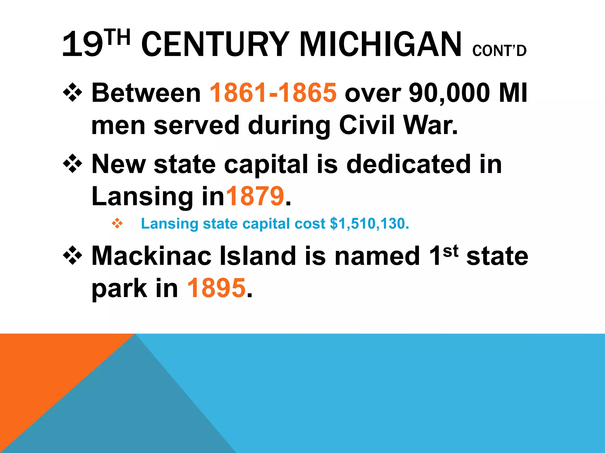 Timeline of michigan’s history edu 290 | PPT