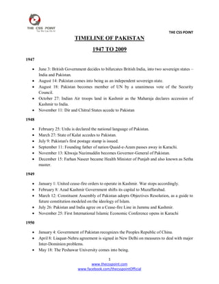 Timeline of pakistan 1947 to 2009 | PDF