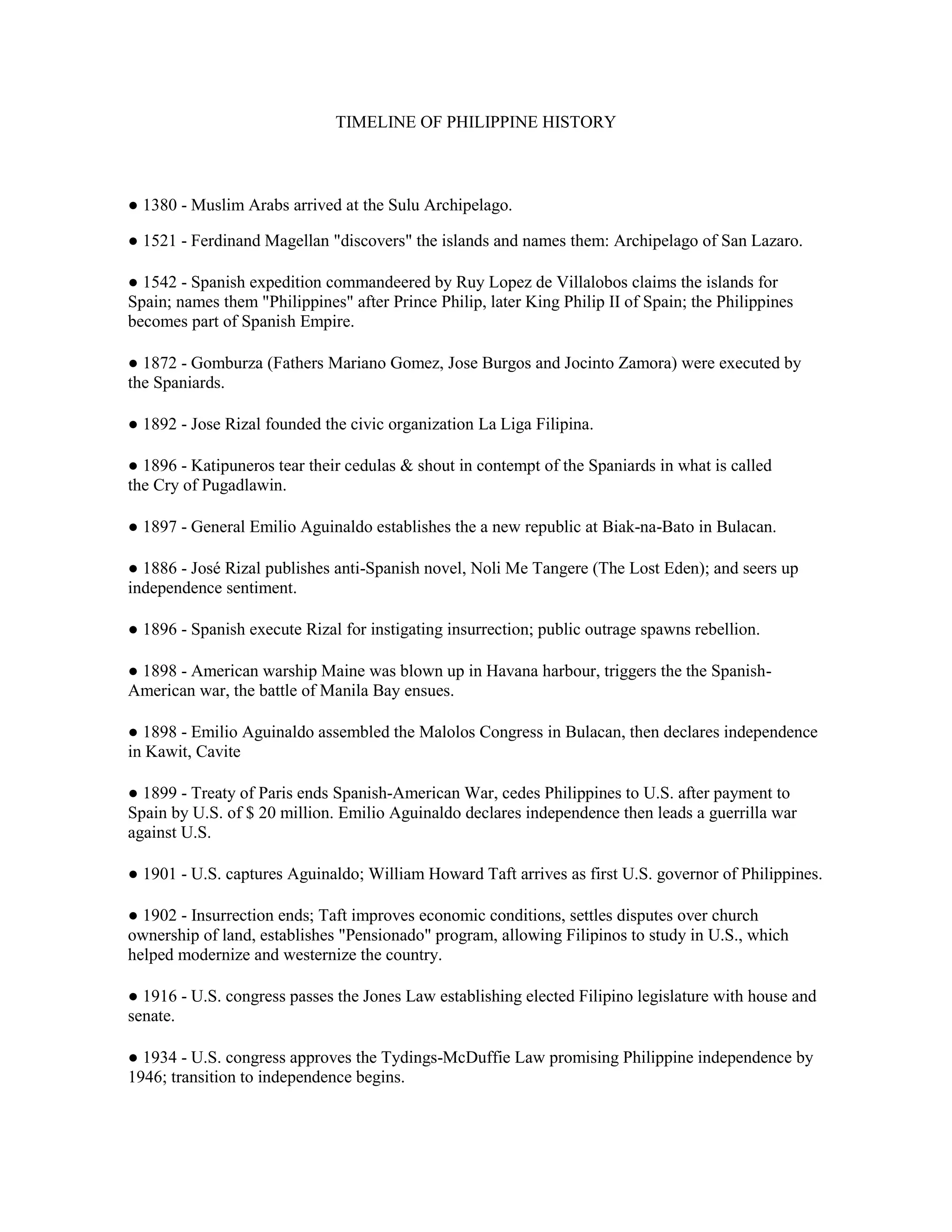 Timeline of philippine history | DOCX