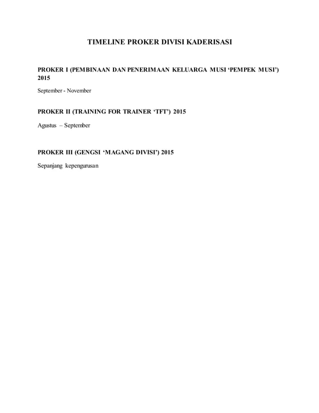 Timeline proker divisi kaderisasi | DOCX