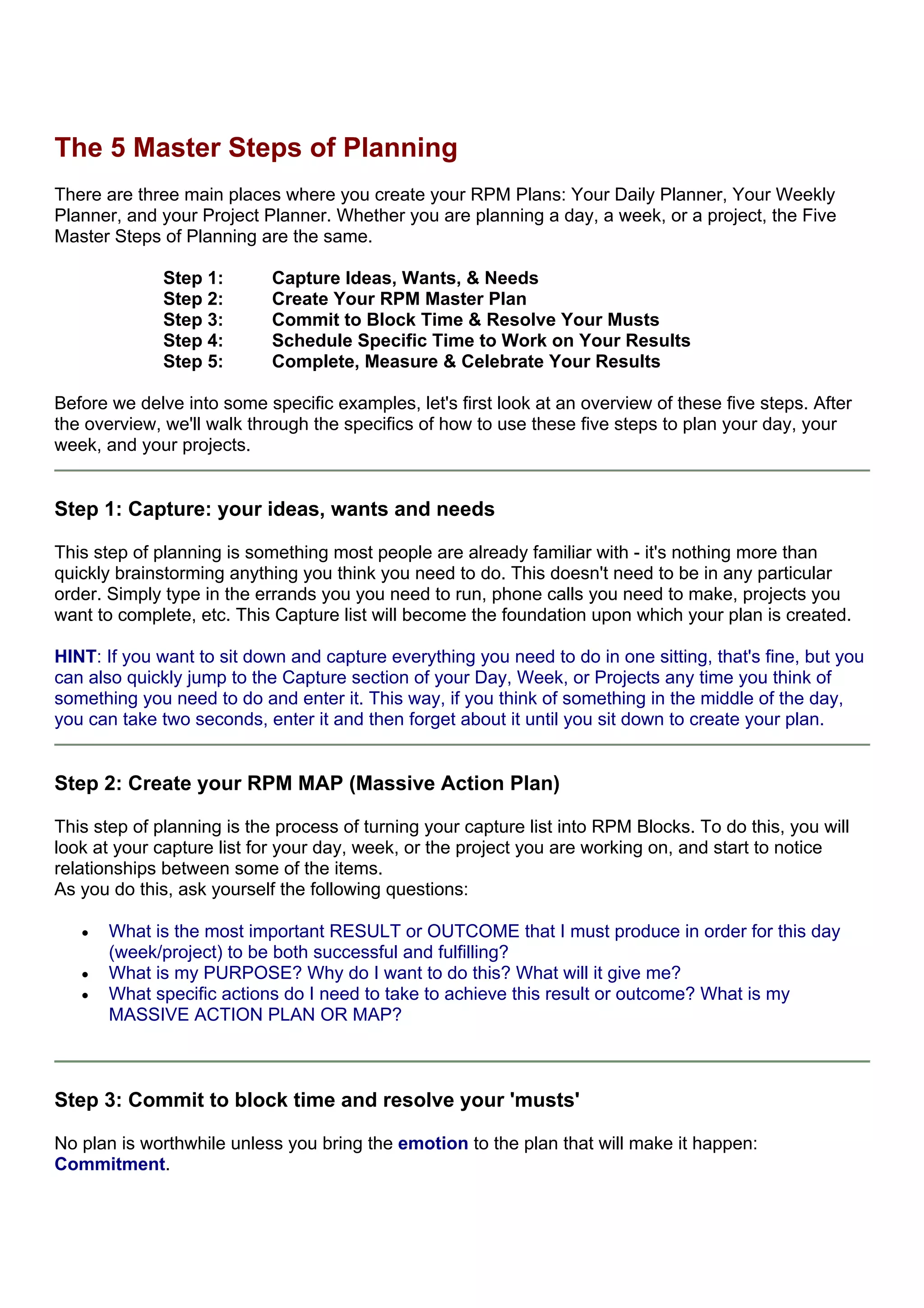 Time Management - Anthony Robbins - Rapid Planning Method | PDF