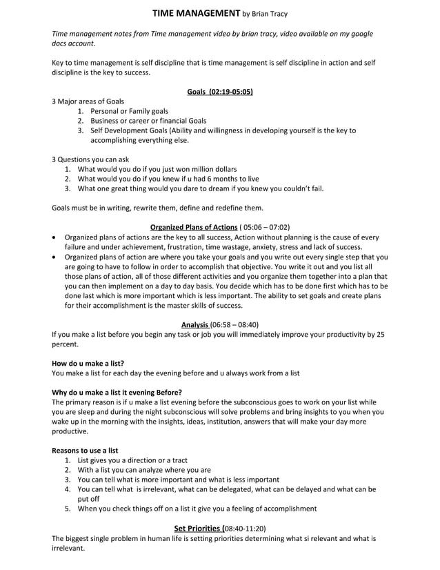 Time management notes | DOC