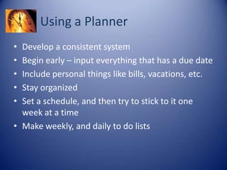 Learning 101: Time Mangement | PPTX | College Planning | College Education