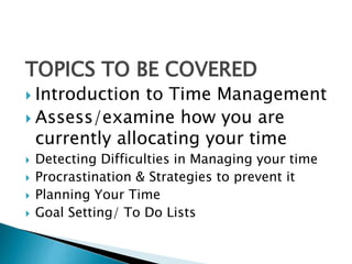 Time Management presentation to students | PPTX