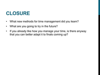 FYE Time Management Presentation | PDF | College Planning | College ...