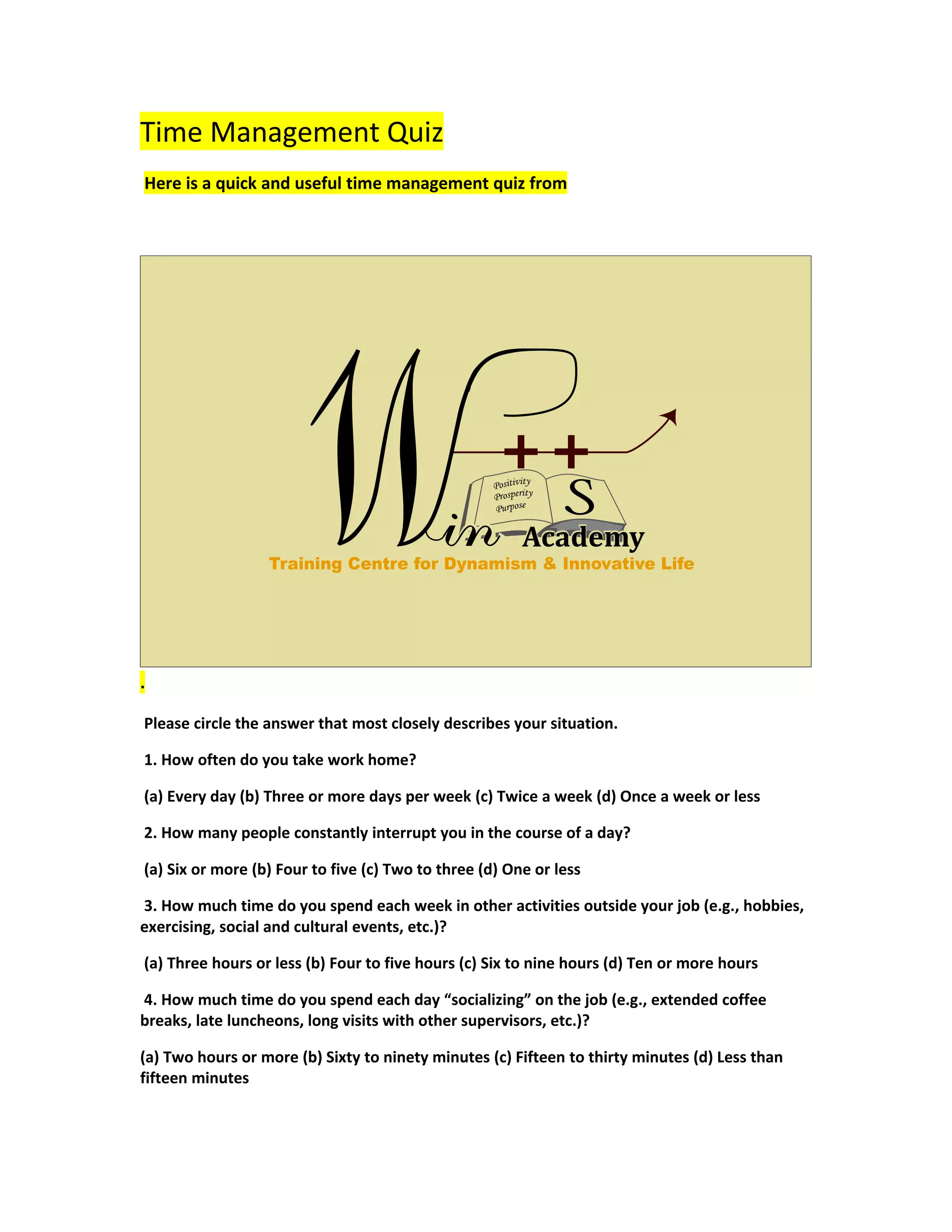 Time management quiz | DOC