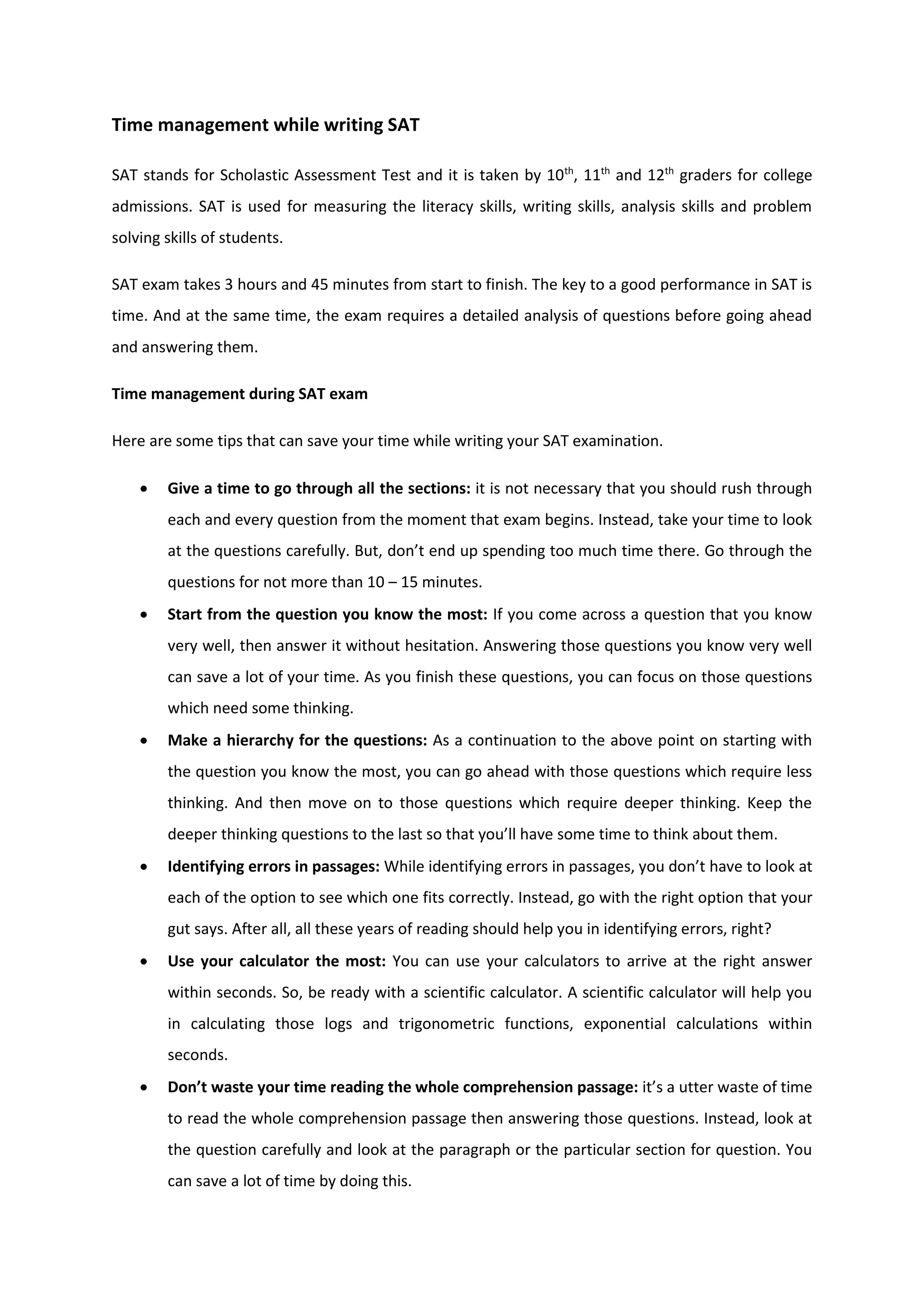 Time Management While Writing SAT | DOCX