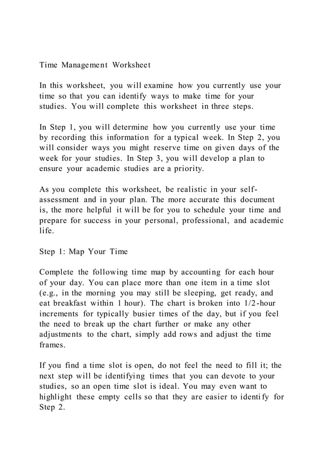 Time Management WorksheetIn this worksheet, you will examine h | DOCX