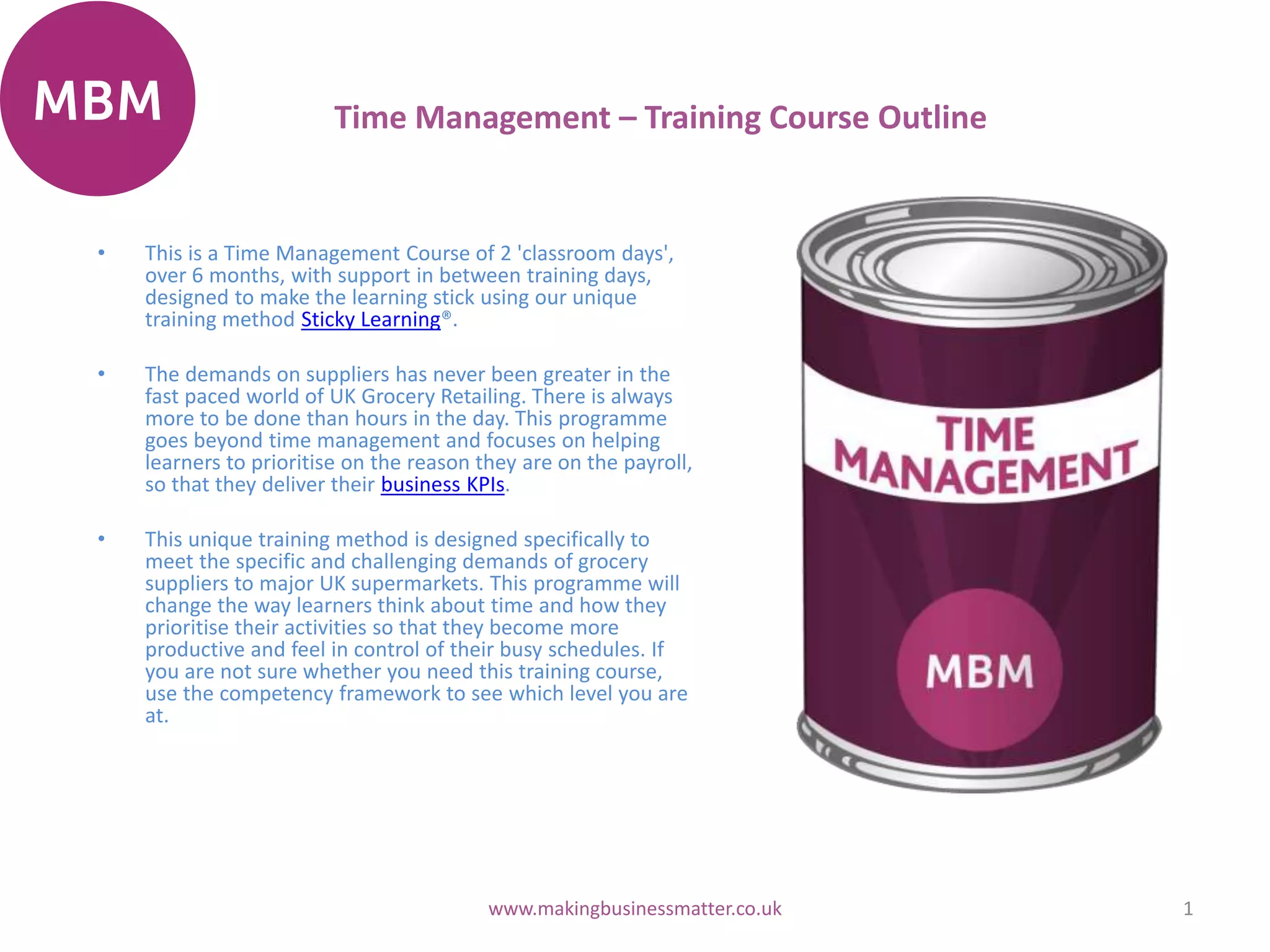 Time Management Training - Course Outline | PPTX