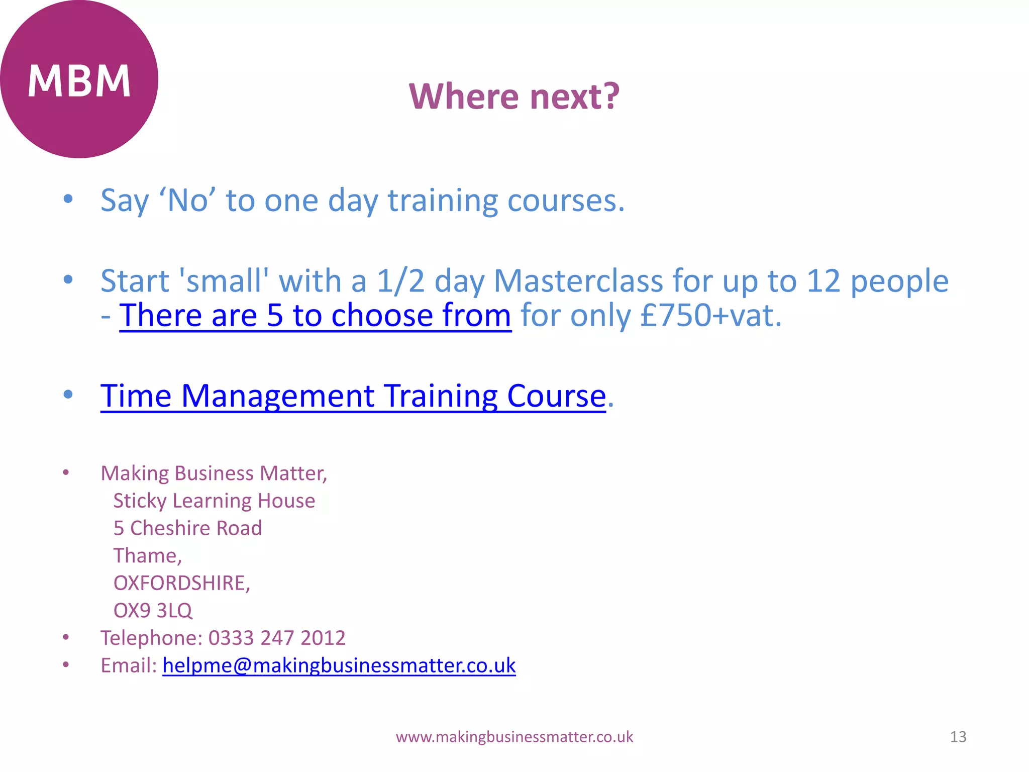 Time Management Training - Course Outline | PPTX