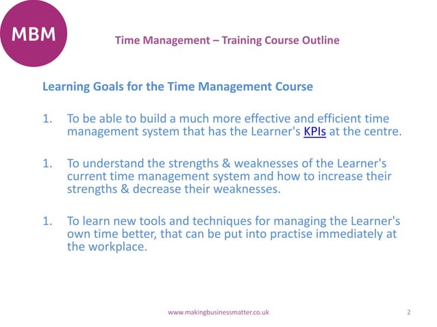 Time Management Training - Course Outline | PPT