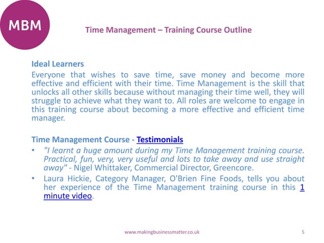 Time Management Training - Course Outline | PPT