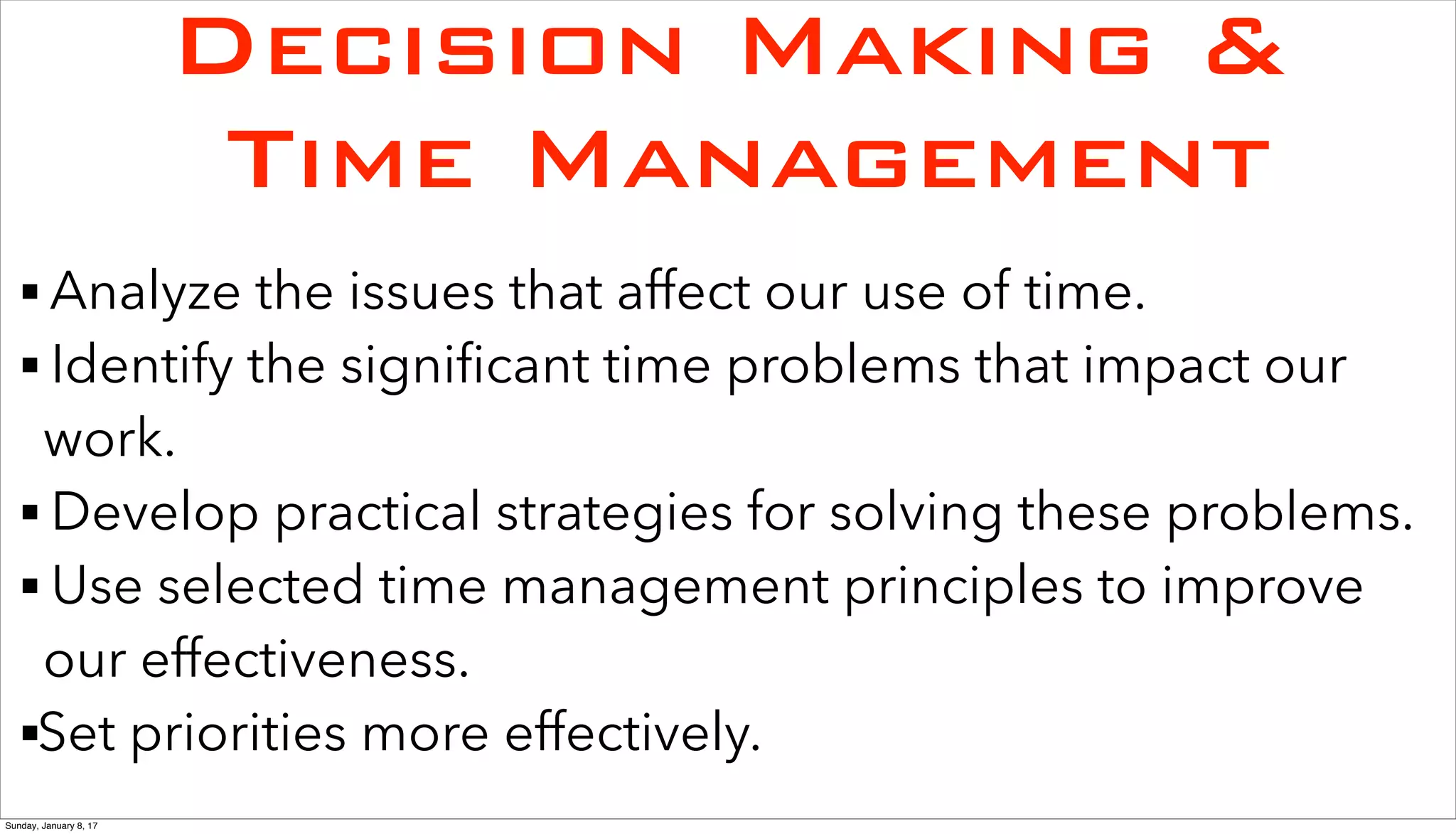 Time mgt. & Decision making @ reliance infra | PDF