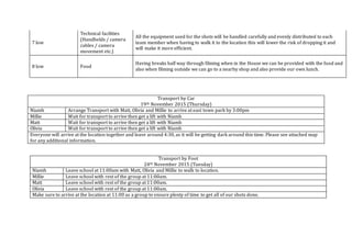 Time Planning for our final film | DOCX | First Aid | Injuries
