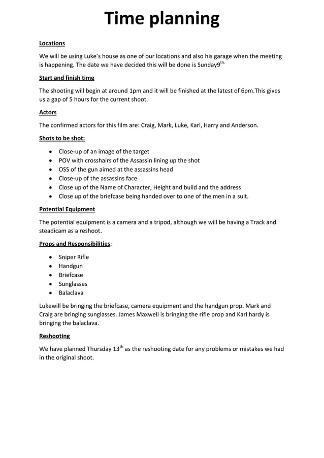 Time Planning Sheet | DOCX