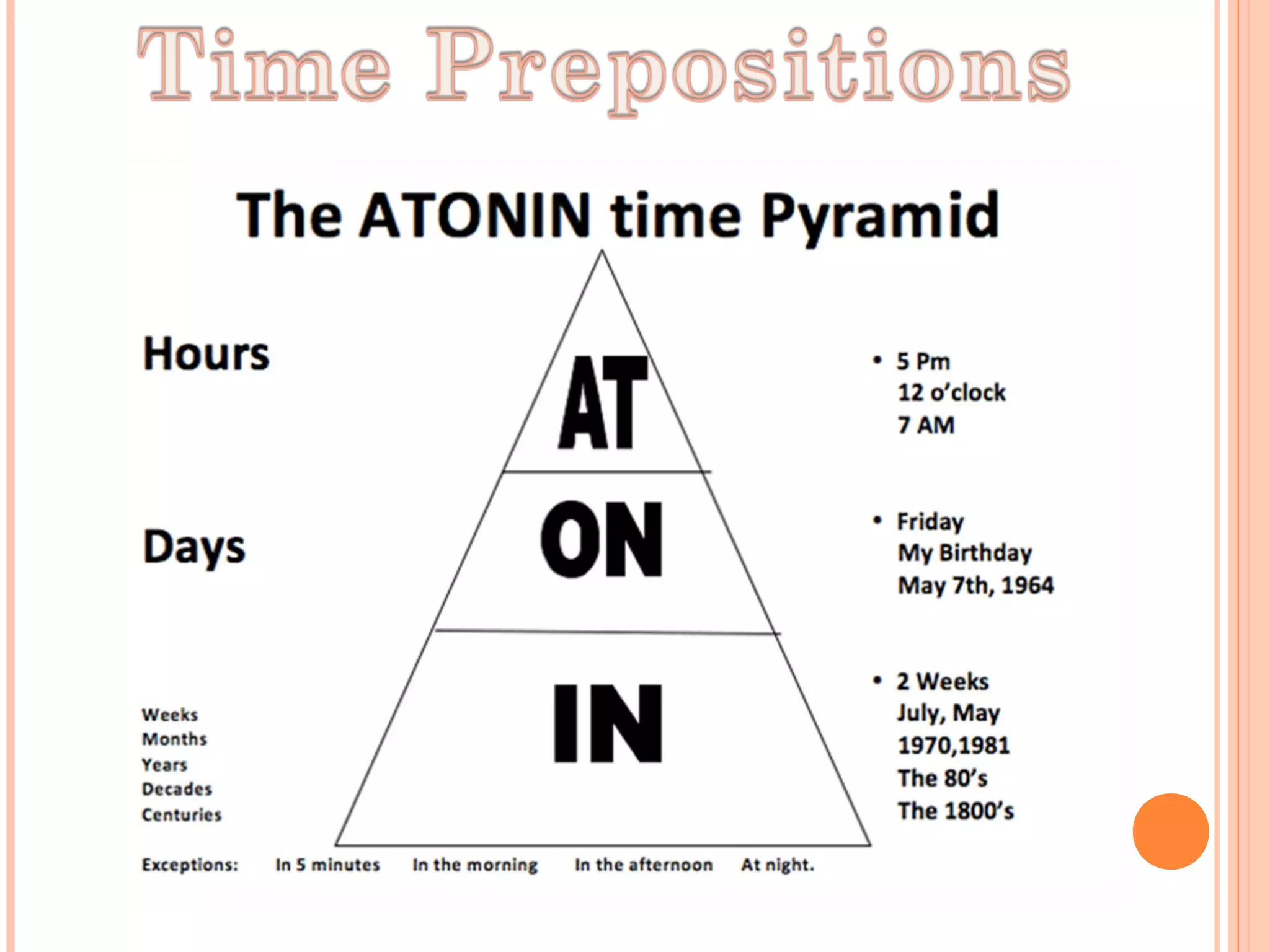 Time prepositions, years and ordinal numbers | PPT