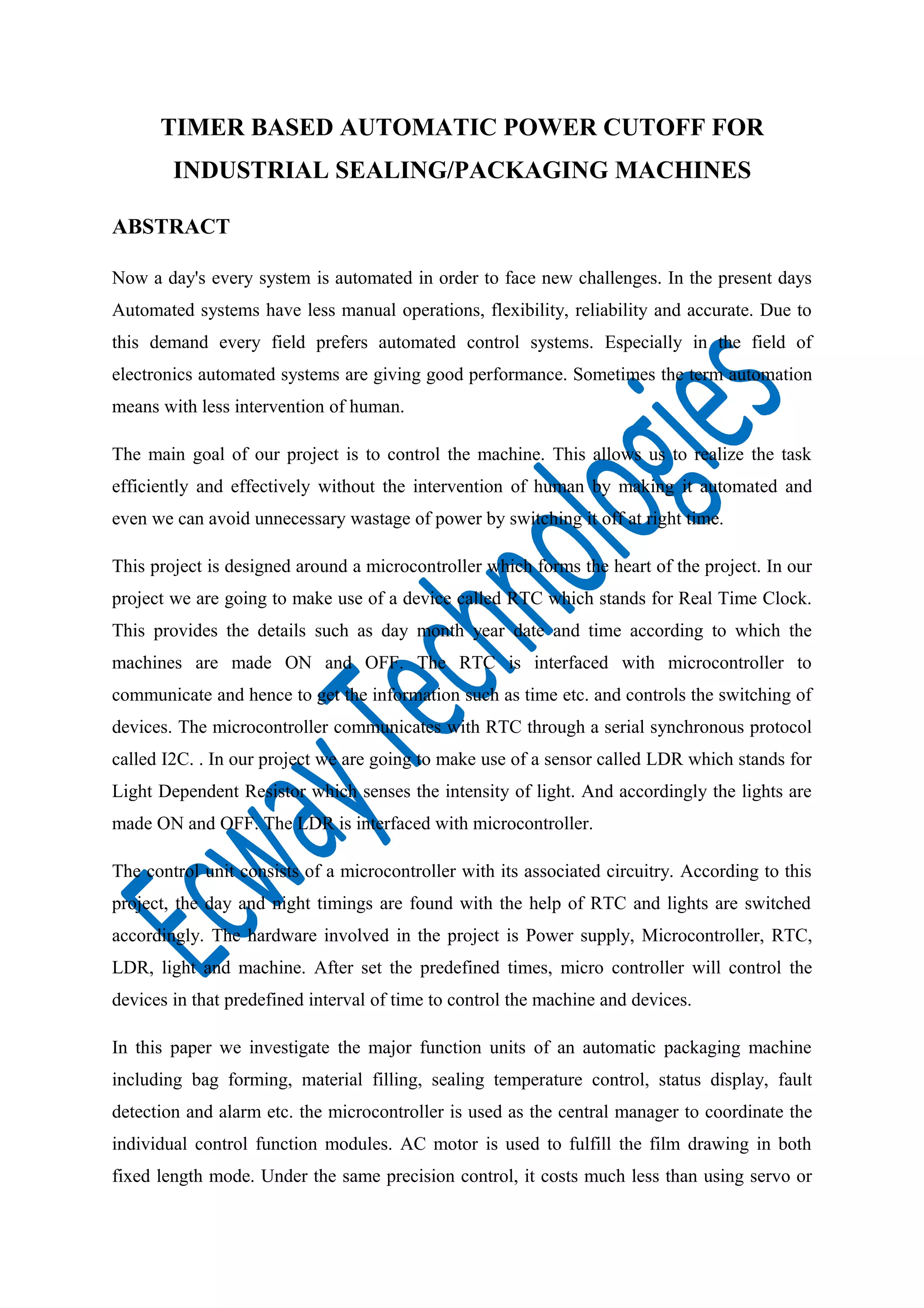 Timer based automatic power cutoff for industrial sealing or packaging ...