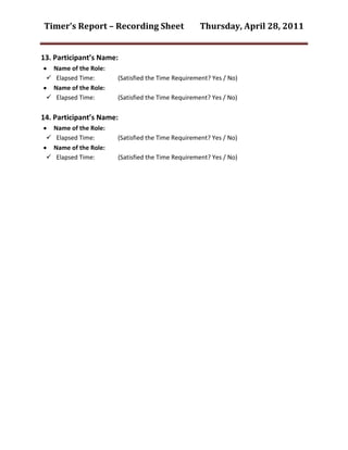 Timer's Report Sheet | DOCX