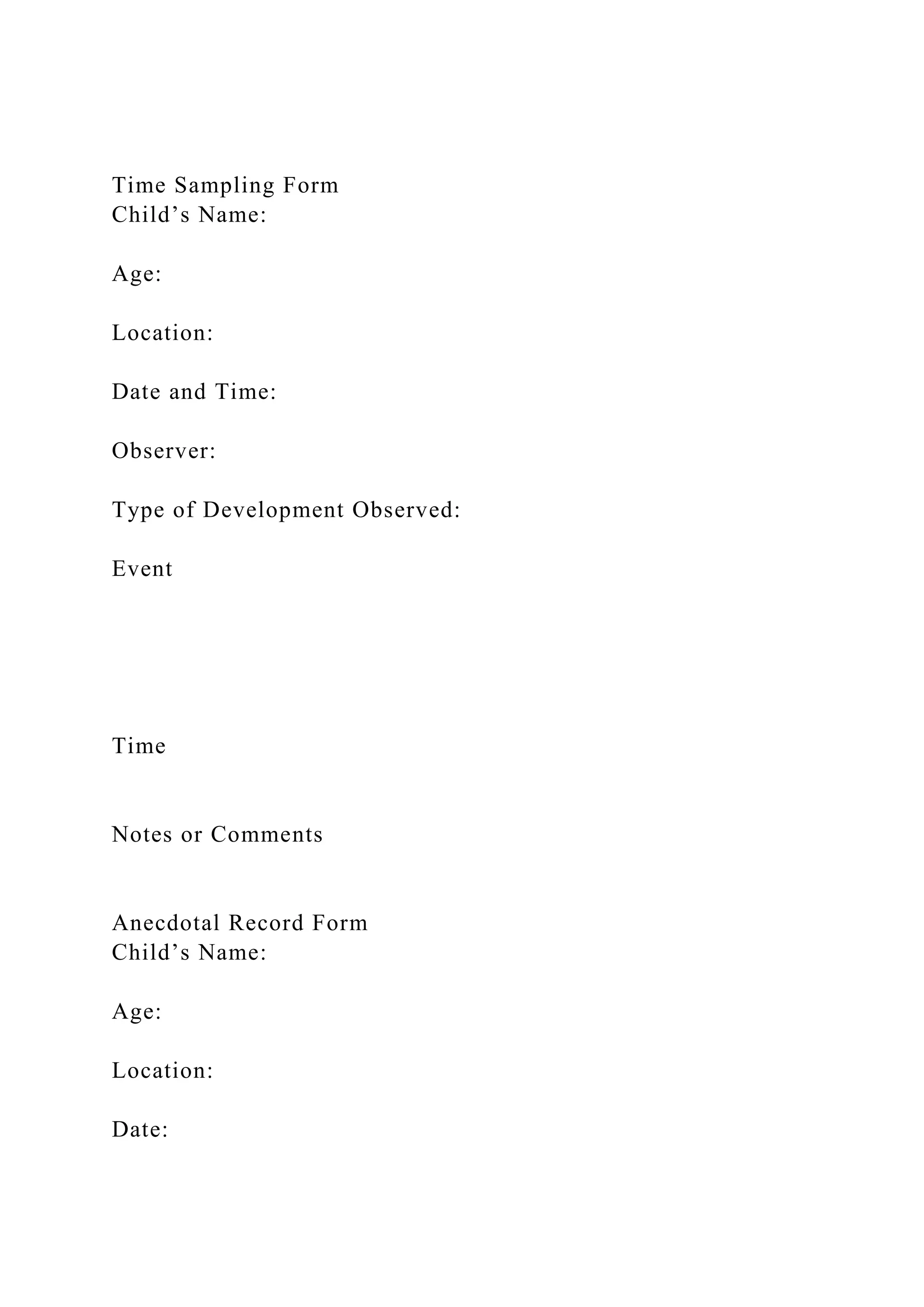 Time Sampling FormChild’s NameAgeLocationDate and.docx