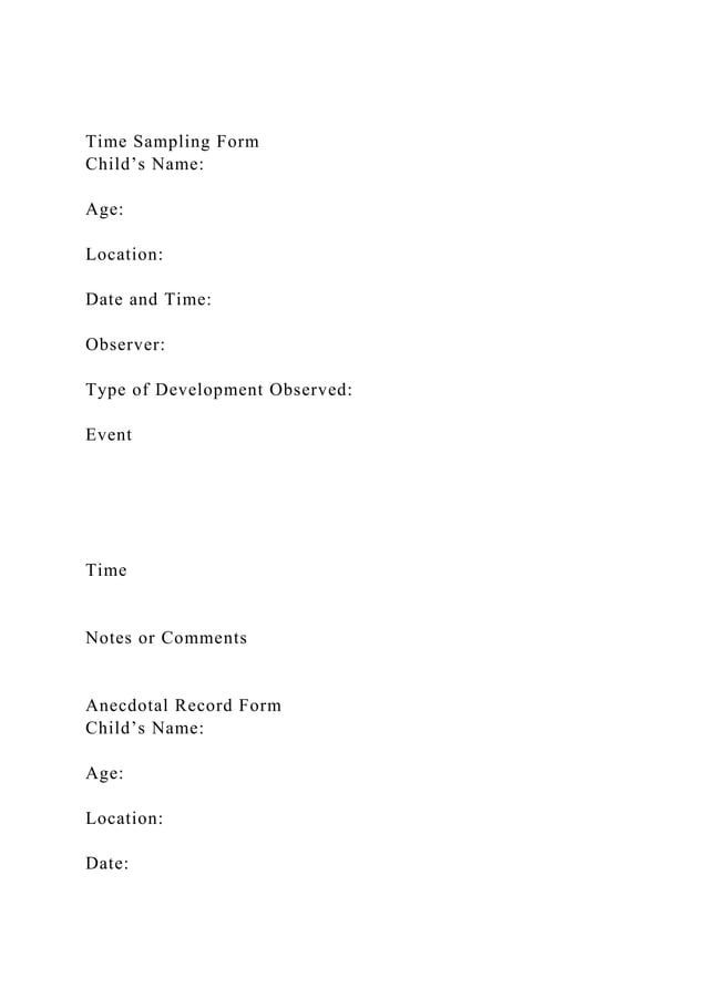 Time Sampling FormChild’s NameAgeLocationDate and.docx
