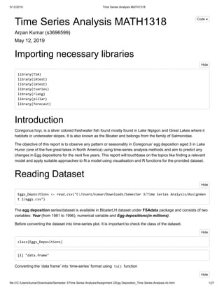 Egg deposition for Bloaters, aged 3, in Lake Huron and predicting next ...