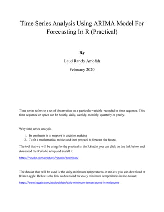 TIME SERIES ANALYSIS USING ARIMA MODEL FOR FORECASTING IN R (PRACTICAL) | PDF