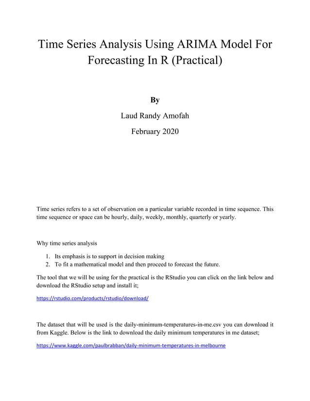 TIME SERIES ANALYSIS USING ARIMA MODEL FOR FORECASTING IN R (PRACTICAL) | PDF