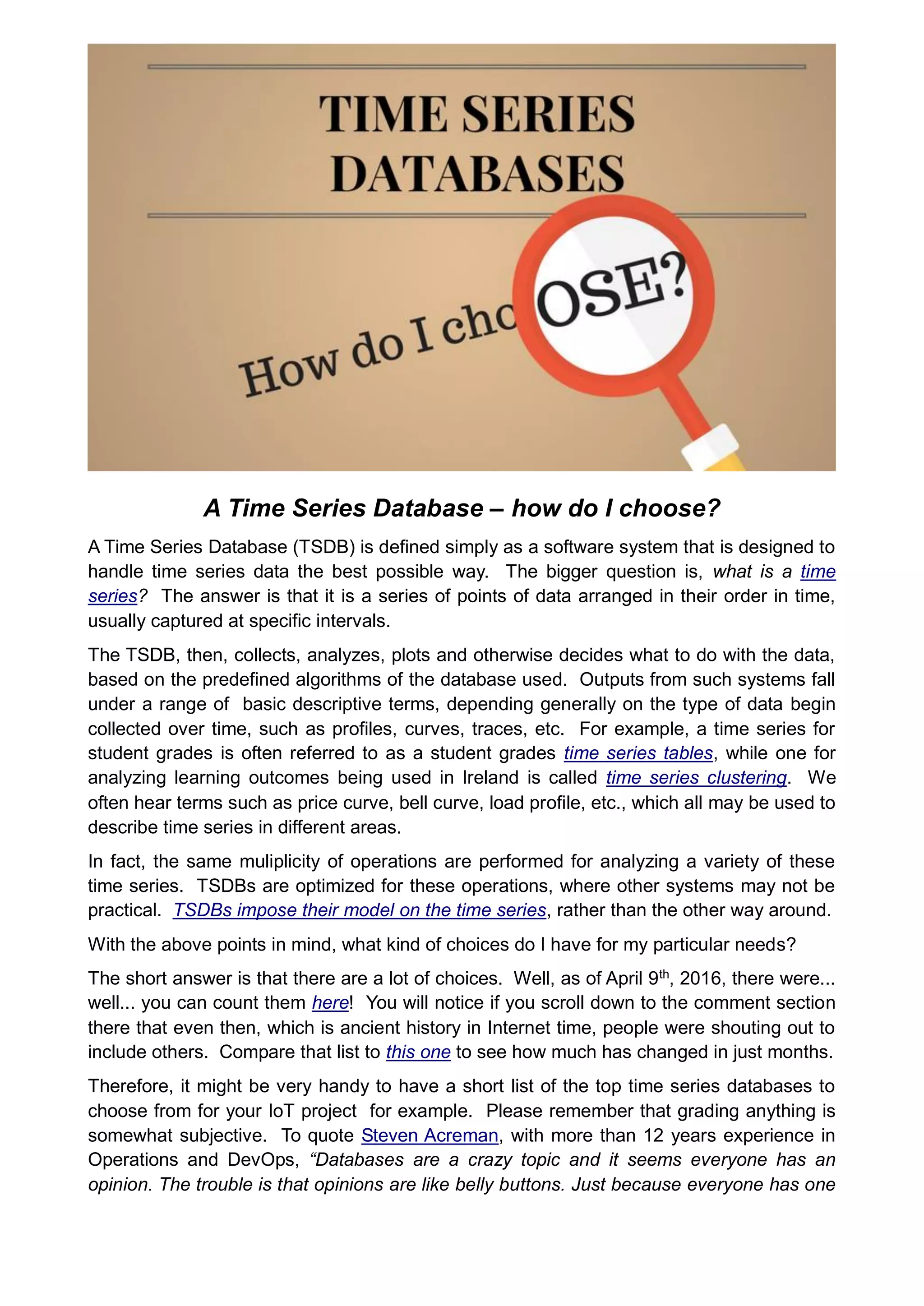 Time series Databases | PDF | Databases | Computer Software and Applications