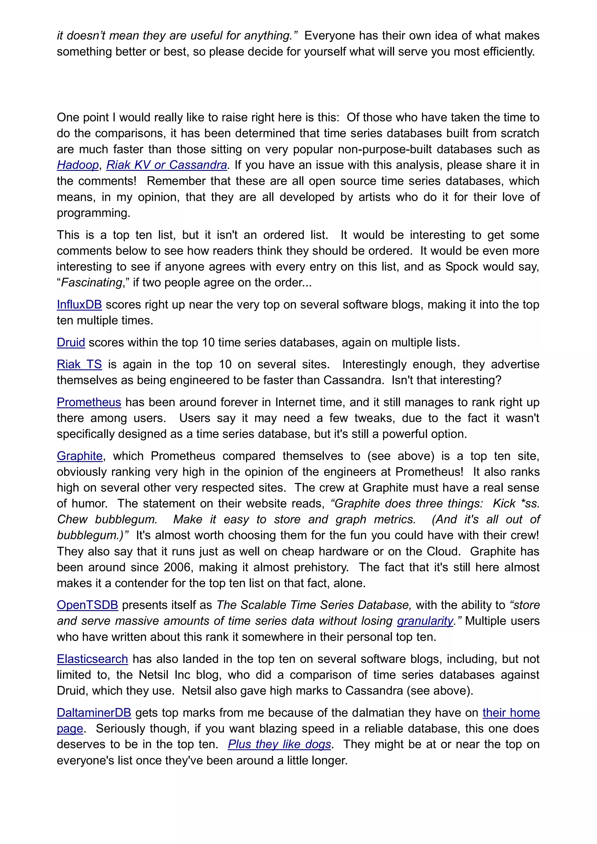Time series Databases | PDF | Databases | Computer Software and Applications