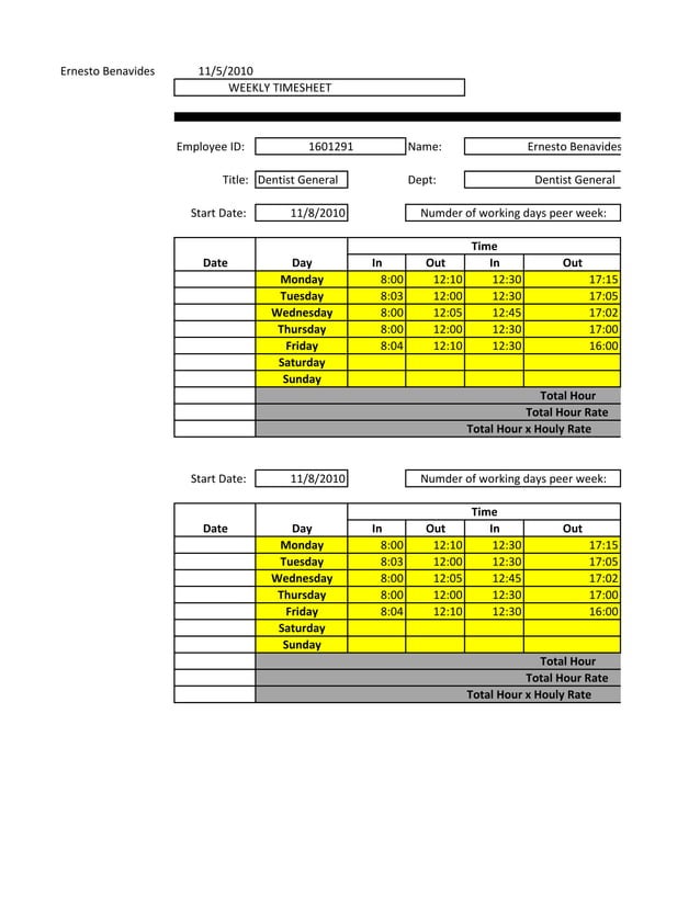 Timesheet | XLSX | Personal Finance