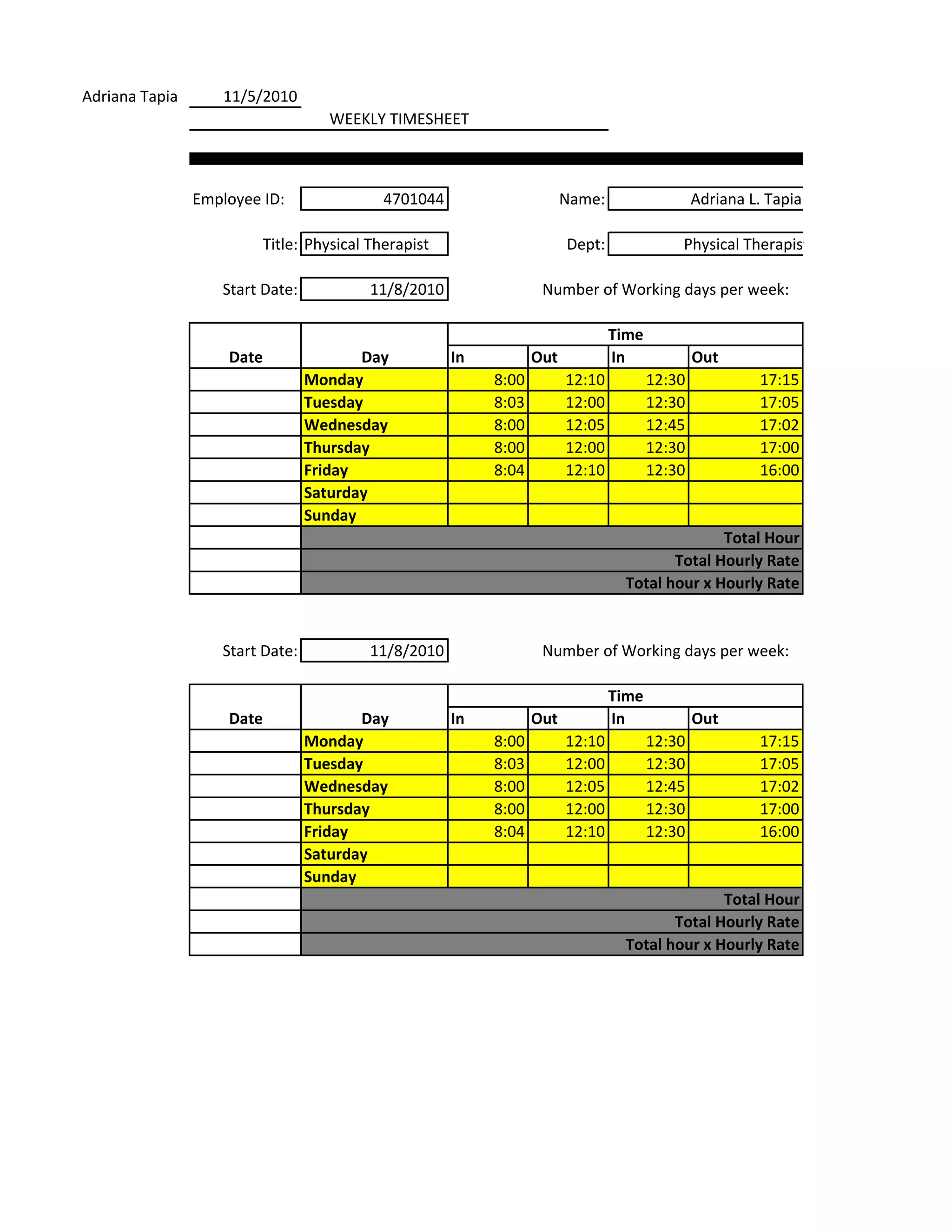 Timesheet | PDF | Physical Therapy | Wellness