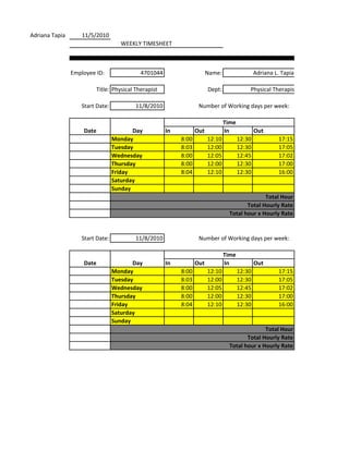 Timesheet | PDF | Physical Therapy | Wellness