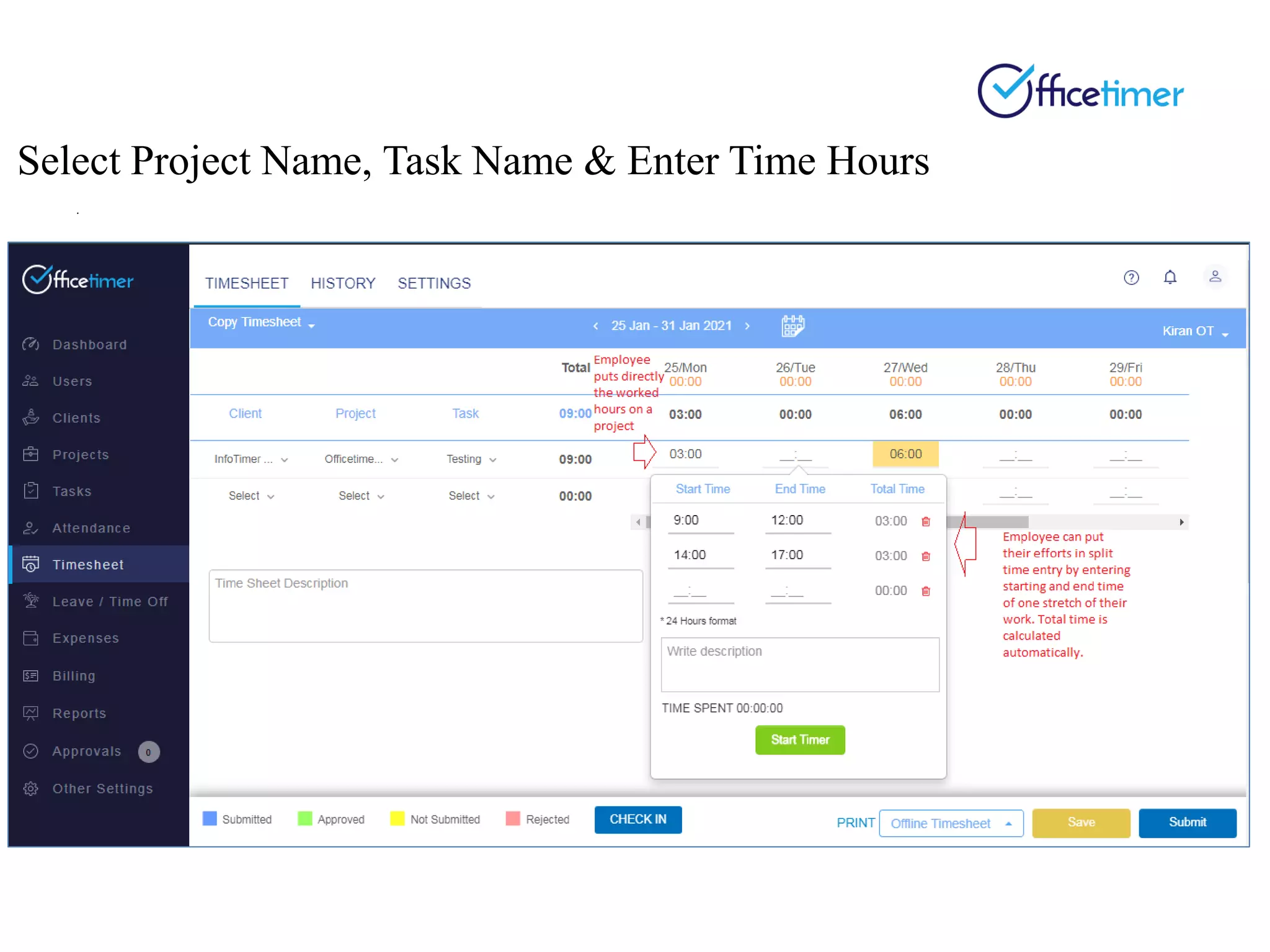 Timesheet in OfficeTimer - OfficeTimer Fully Free Time Tracking, HR and ...