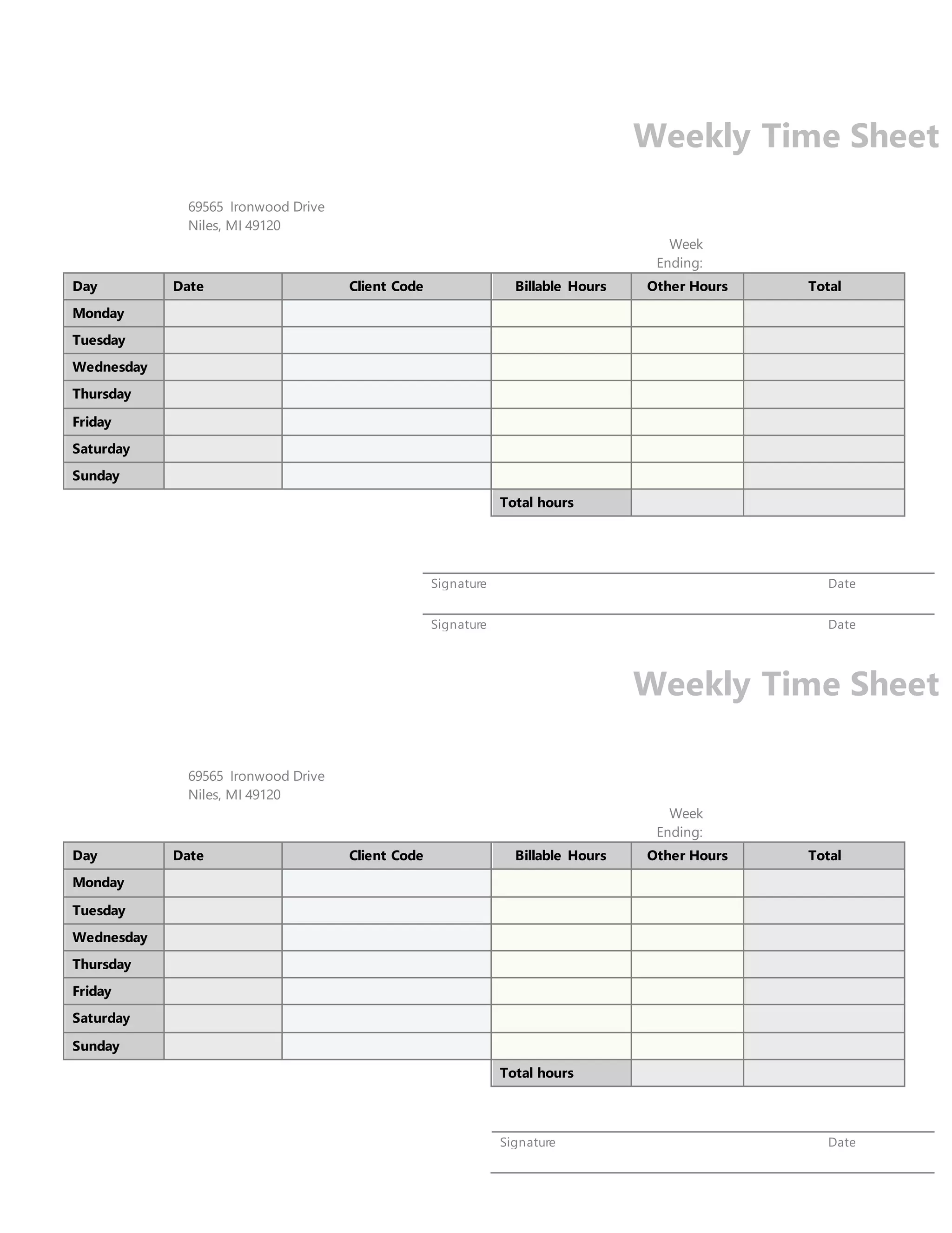 Weekly Time sheet For any small business | DOCX