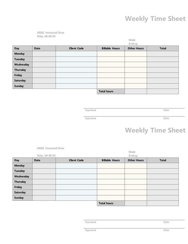 Weekly Time sheet For any small business | DOCX