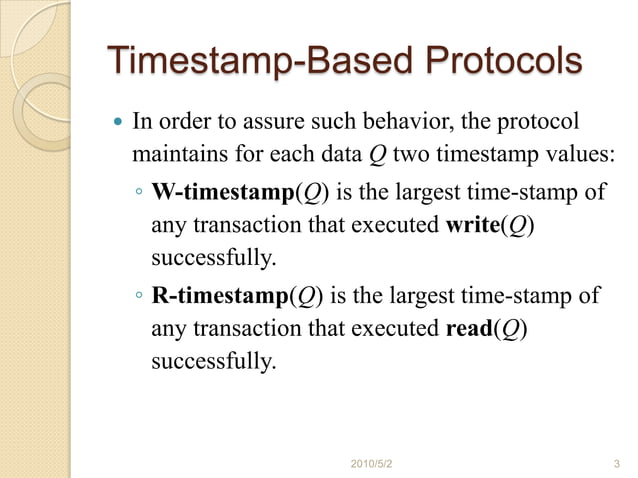 Timestamp based protocol | PPTX | Databases | Computer Software and ...