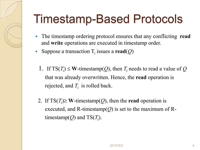 Timestamp based protocol | PPTX | Databases | Computer Software and Applications