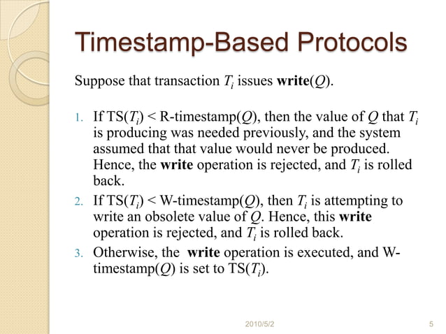 Timestamp based protocol | PPTX | Databases | Computer Software and Applications