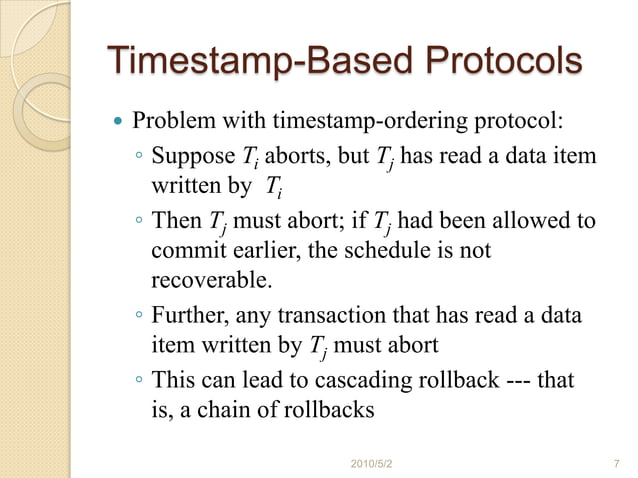 Timestamp based protocol | PPTX | Databases | Computer Software and Applications