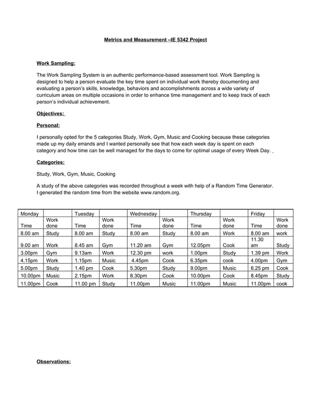 Time Study Analysis Metrics | PDF