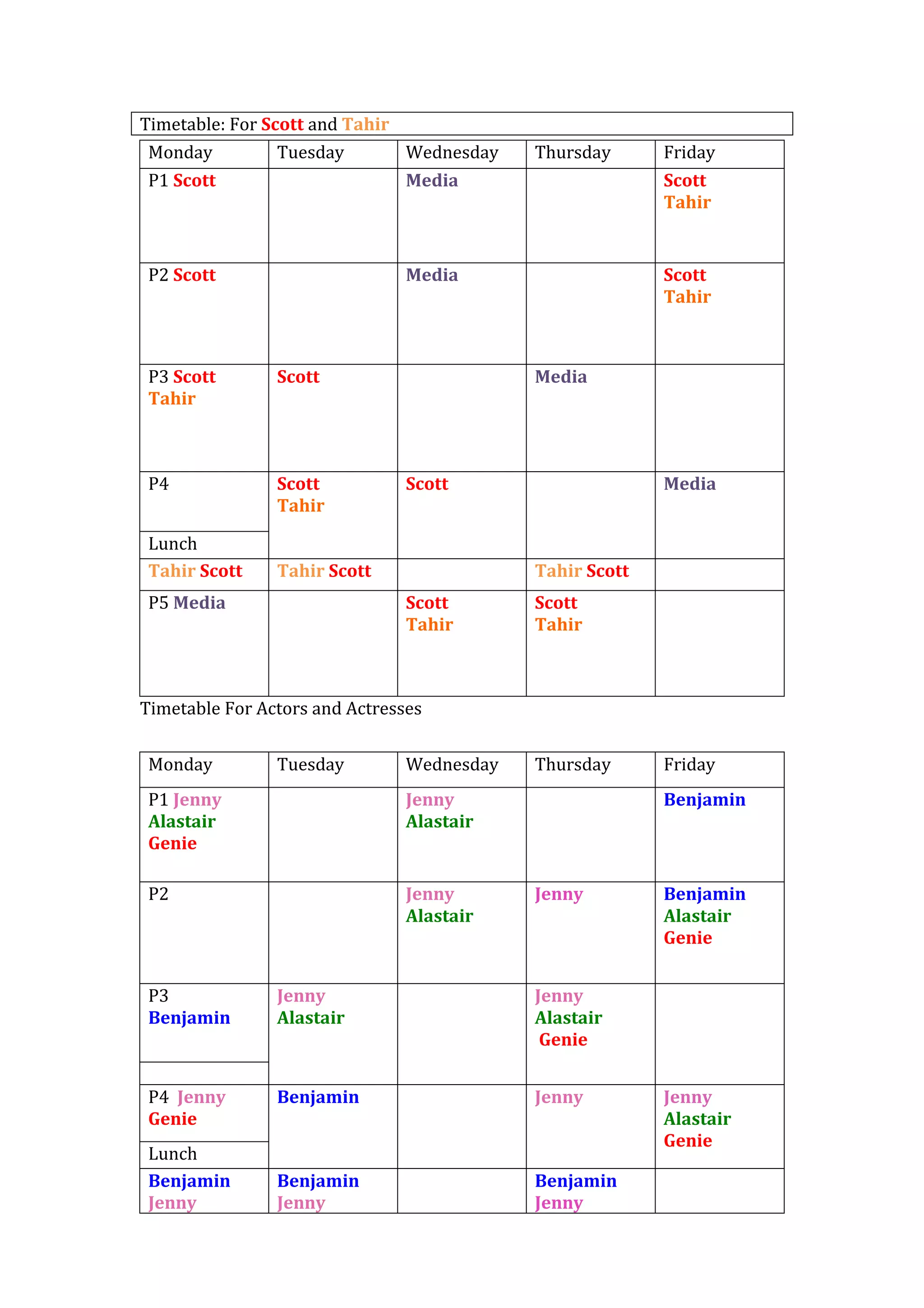 Timetable | DOCX