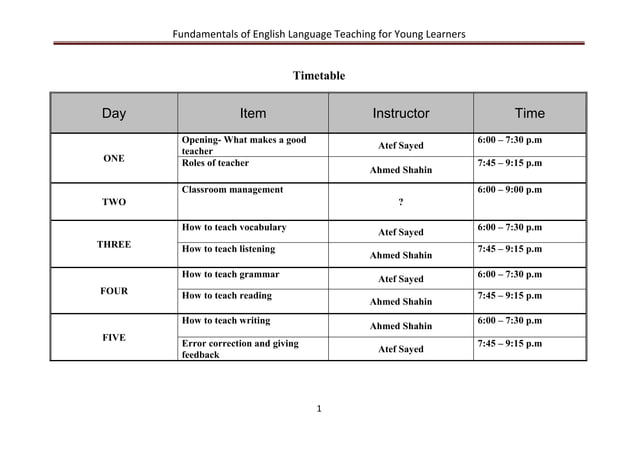 Time table | DOCX