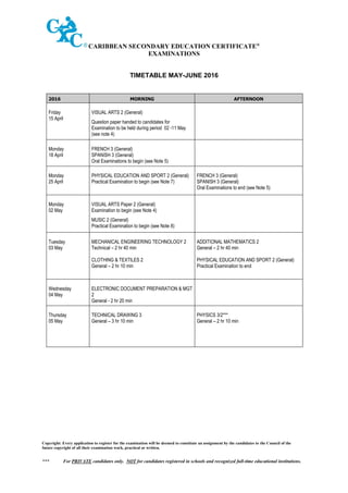 Timetable csec 2016 may-june final a410feb2015 edited | PDF